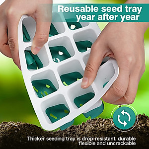 Patigrow 3 Pack Seed Starter Tray with Grow Light, Flexible Silicone 36 Cells Reusable Seed Starter Kit with Humidity Dome, Dishwasher Safe Seeding Starter Trays Indoor Greenhouse for Seed Starting