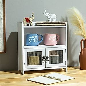 COLLECTIVE HOME - 2 Tiered Storage Cabinet, Countertop Cabinet, Wood Organizer for Kitchen Living Room Bedroom Bathroom Office with Magnetic Door, 15.75 x 14.5 x 6.5, White, 01