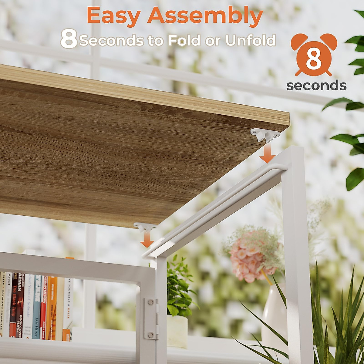 SOROGRA Small Folding Desk 31.5 Inch, Foldable Computer Desks with LED Lights and Monitor Stand, Work Portable Table for Home Office Bedroom, Oak