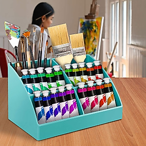 Acrimet Incline Desktop Easy Organizer Caddy Holder - Supplies Storage and Home Organization (Plastic) (Solid Green Color)