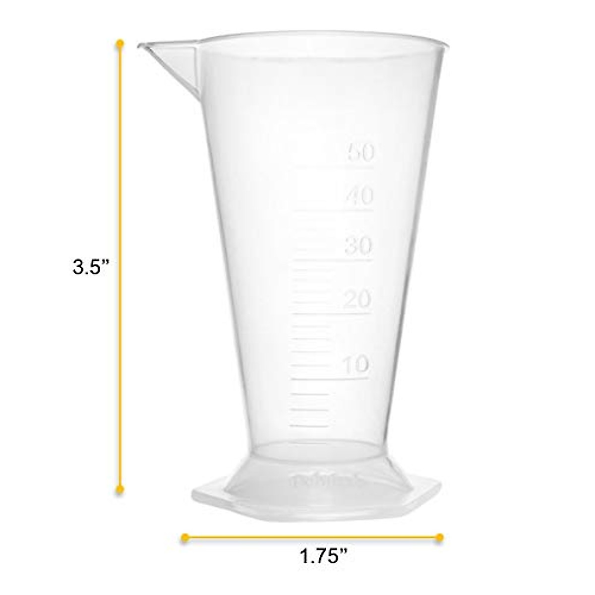 EISCO Conical Measure, 50ml - Polypropylene Plastic, Translucent - Pouring Spout - 2ml Raised Graduations - Hexagonal Base