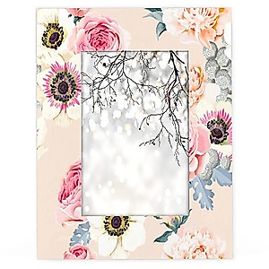 POFATO Chrysanthemum Pink Rose 4x6 Picture Frame Wood Photo Frame for Tabletop Display Wall Mount Picture Frame Display 4x 6 Inch Photo Wall Decor Home Gift Frames