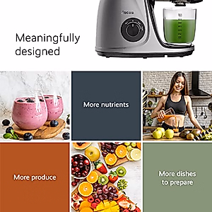 Jocuu Slow Masticating Juicer with 2-Speed Modes - Cold Press Juicer Machine - Quiet Motor & Reverse Function - Easy to Clean Juicer Extractor - Juice Recipes for Fruits & Vegetables (Grey)