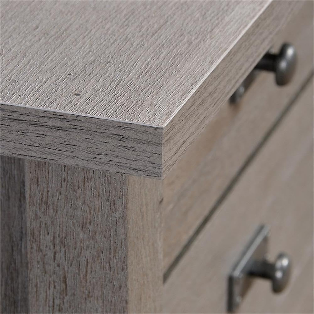 Pemberly Row Single Pedestal Desk in Engineered Wood-Mystic Oak Finish