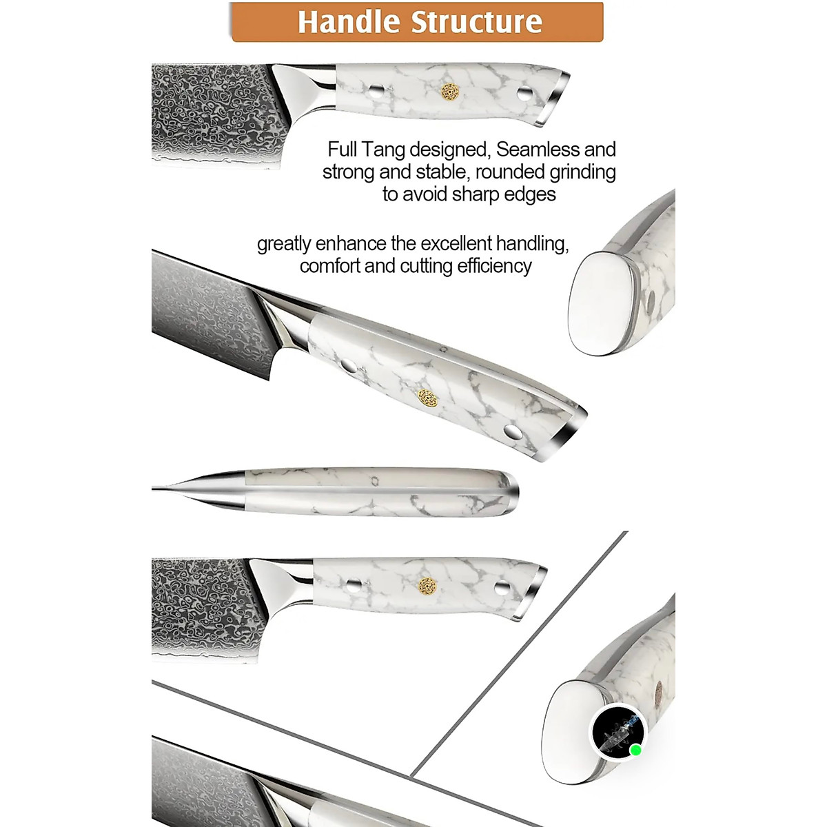 8-Inch Japanese Style Chef Knife – VG-10 Damascus Steel Blade, Ultra-Sharp High-Carbon Core, Ergonomic White Turquoise Resin Handle, Professional Luxury Kitchen Knife for Home Chefs, Includes Gift Box