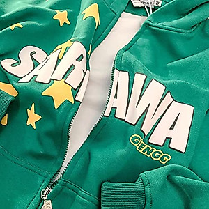 NIGEIYEME Unisex Star Y2k Zip Up Hoodie Long Sleeve Star Print Vintage Sweatshirt E-girl Halloween Casual Top Streetwear Jacket (Green,XXL,US,Alpha,Unisex,Adult,XX-Large,Regular,Regular)