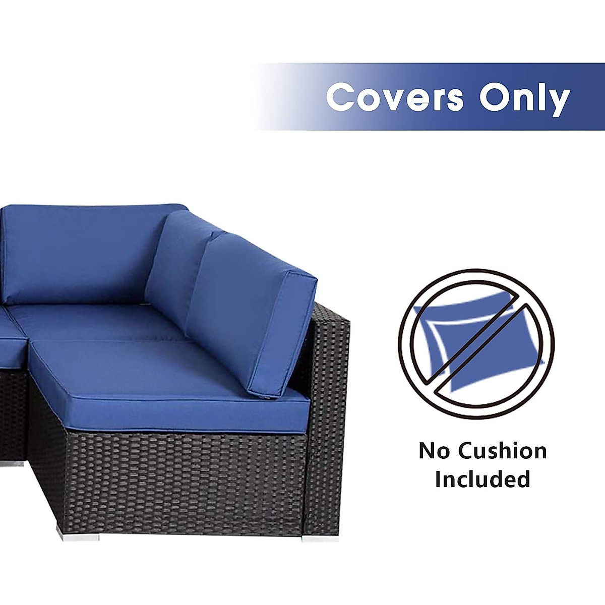 kinbor Patio Cushion Covers Replacement - 14 Piece Outdoor Couch Cushion Slipcovers with Zipper for Sectional Sofa Furniture Set, Washable Covers Only (Dark Blue)