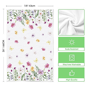 Artoid Mode Pink Yellow Flowers Spring Kitchen Towels Dish Towels, 18x26 Inch Summer Leaves Holiday Decoration Hand Towels Set of 2
