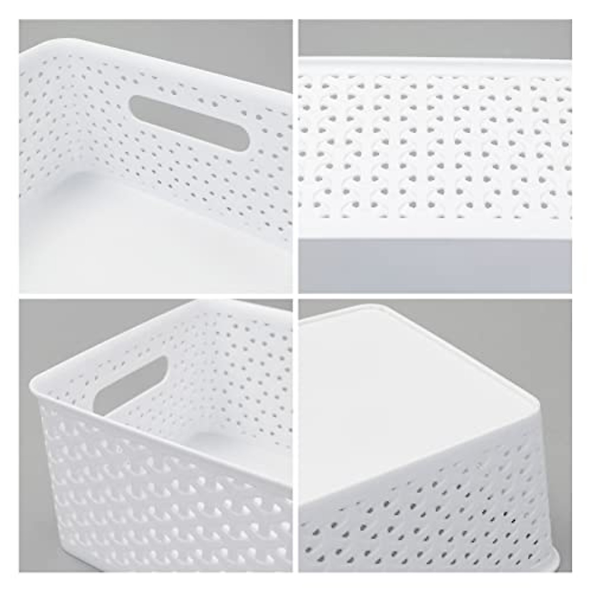 Dehouse White Plastic Woven Storage Baskets, Set of 4