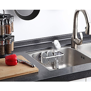 SunnyPoint NeverRust Deluxe Kitchen Sink Suction Holder for Sponges, Scrubbers, Soap, Kitchen, Bathroom, 304 Stainless Steel (Brushed Texture, 7.4 x 3.3 x 2.75 Inch)(Sponge & Brush NOT Included)