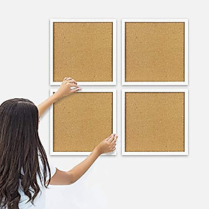 Elegant Boards 4 Pack Cork Bulletin Board 12"X 12" Square Wall Tiles, Modern White Framed Boards for Home and Office (Pushpins, Hardware and Template Included)