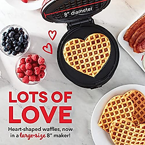 Dash Express 8” Waffle Maker for Waffles, Paninis, Hash Browns + other Breakfast, Lunch, or Snacks, with Easy Clean, Dual Non-Stick Surfaces - Red Heart