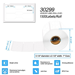 USUPERINK 2 Roll 3/8'' x 3/4'' Self-Adhesive LW 2-UP Jewelry Price Tag Labels Direct Thermal Paper Compatible for Dymo 30299 LabelWriter 450 Duo 4XL Zebra Rollo Label Printers, 1500 Labels Per Roll