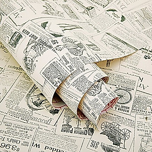 HOYOYO 17.8 x 78 Inches Self-Adhesive Liner Paper, Removable Shelf Liner Wall Stickers Dresser Drawer Peel Stick Kitchen Home Decor, Newspaper
