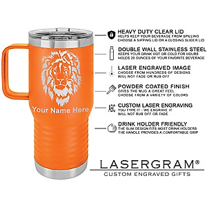 LaserGram 20oz Vacuum Insulated Travel Mug with Handle, Crab, Personalized Engraving Included (Orange)