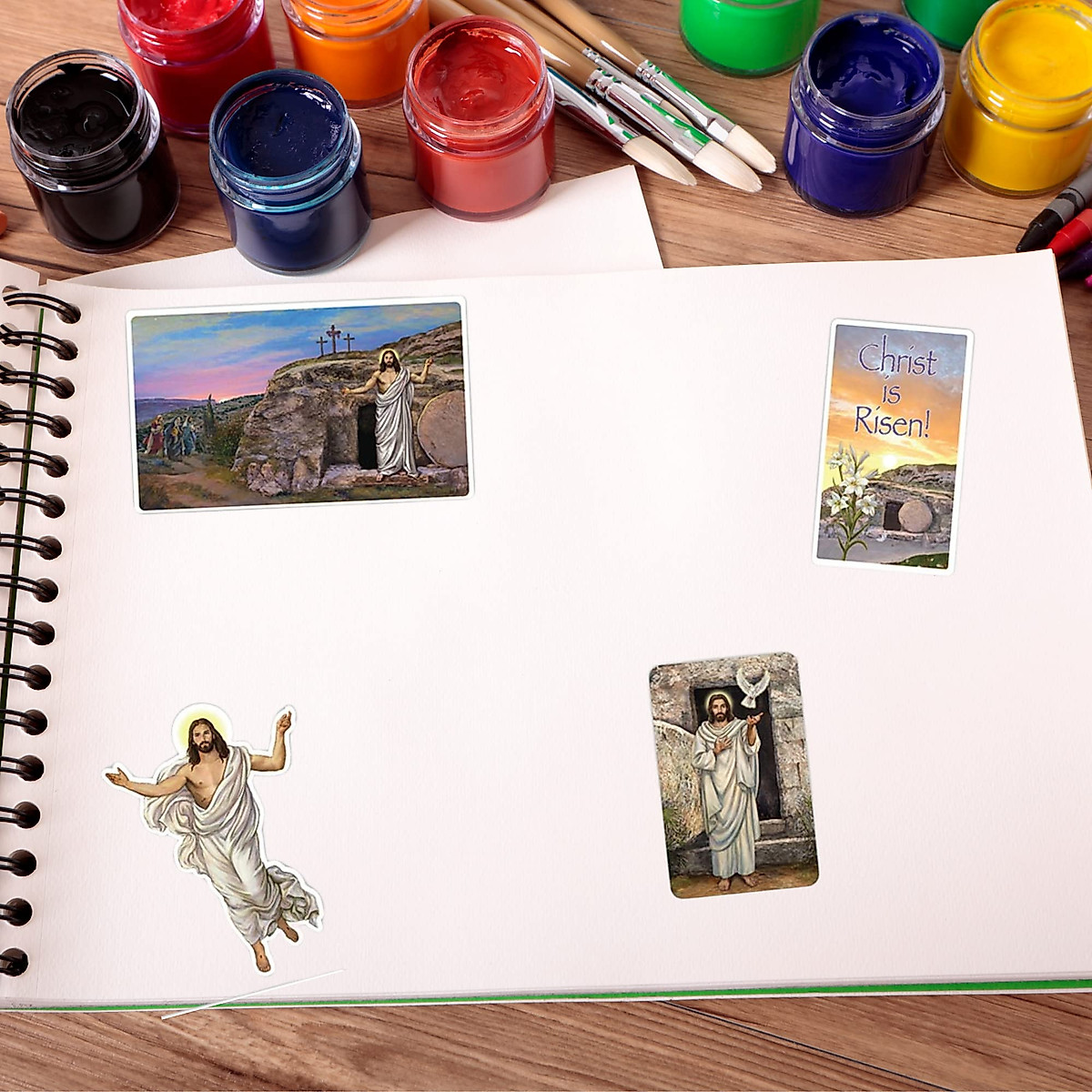 Christian Brands Assorted Catholic Decal Sticker Sheet Pack, He is Risen Easter, Novelty Religious Inspirational Stickers for Sunday Schools, Journaling, Church Giveaways, 3 Sheets Included, Multi