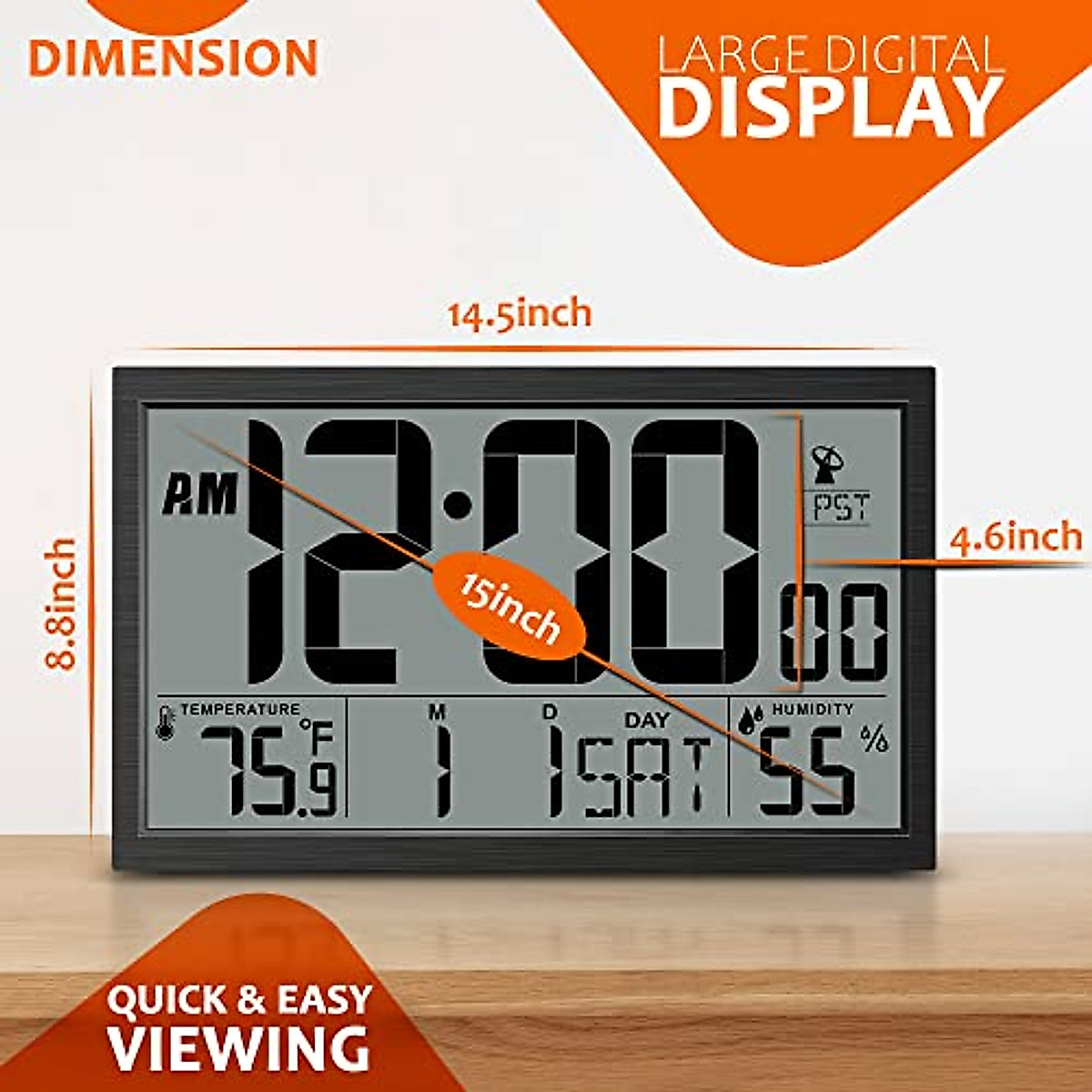 BAYGA Atomic Clock, Easy to Read, Adjusts Time Automatically, High Precision Temperature Humidity Meter