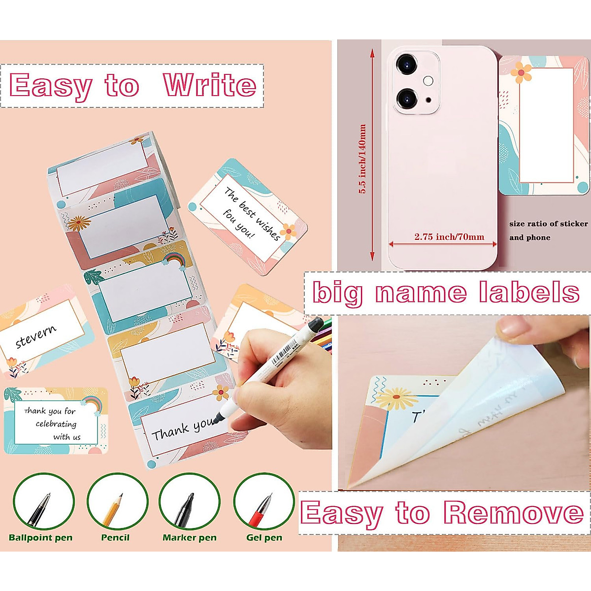 300 Colorful Name Tag Stickers for Kids and Office Use