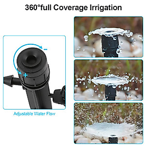 LINGSFIRE 200 PCS Water Irrigation Drippers for 4/7mm Drip Tubing 360 Degree Full Circle Scattering Adjustable Micro Flow Drip Stakes Emitter with Dripping Barbed Connector