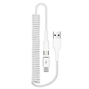 Coiled USB Cable Charger Cord Power Wire Sync White X1W Compatible with Amazon Fire 7 / Kids (2022 Release), HD 8 (2022 Release), HD 10 (2021 Release)