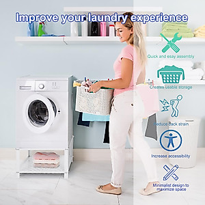 LUCKUP Laundry Pedestal with Storage Shelf-Universal Washing Machine Stand Heavy Duty Metal Base, 27.5W*27.5L*15.75H, Universal Fit 700lbs Capacity, Suitable for Dryer and Fridge
