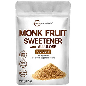 Micro Ingredients Golden Monk Fruit Sweetener Allulose, 2 lbs | No Erythritol, No Aftertaste, 1:1 Brown Sugar Substitute | Zero Calorie, Great for Drinks, Coffee, Tea, Cookies | Keto, Vegan, Non-GMO