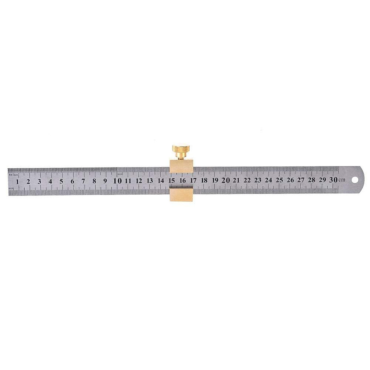 30cm Steel Ruler with Positioning Block, Woodworking Marking Locator Measuring Tool with Brass Slide Block, Carpentry Tools