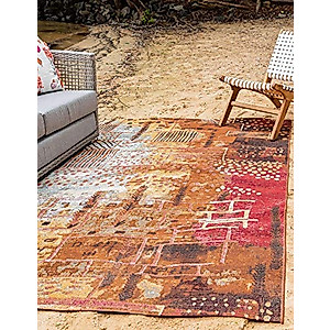 Unique Loom Outdoor Modern Collection Area Rug - Pine (5' 3" x 8' Rectangle, Multi/ Brown)
