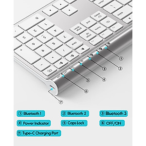 CHESONA Wireless Bluetooth Keyboard, Bluetooth/Wired Dual-Mode Keyboard for MacBook Air/Pro/iMac, Ultra-Slim Rechargeable, Silent Full-Size Keyboard for MacOS/iPadOS/iPhone OS,Silver White