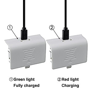 Rii Xbox one Battery Pack White 800mAH (2-Pack) Rechargeable NI-MH for Xbox One S/Xbox One X/Xbox One Elite Wire Charging Cable LED Indicator