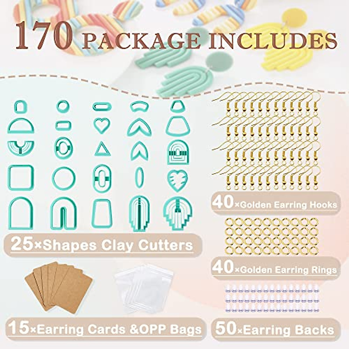 TAINSKY Polymer Clay Cutters Set, 25 Shapes Clay Earring Cutters with 145 Earrings Accessories for Polymer Clay Jewelry Making