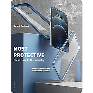 Clayco Forza Protective Case for iPhone 13 Pro Max 6.7 inch (2021 Release), Built-in Screen Protector, Dual Layer Rugged Cover with Full-Body Soft TPU Bumper (Azure)