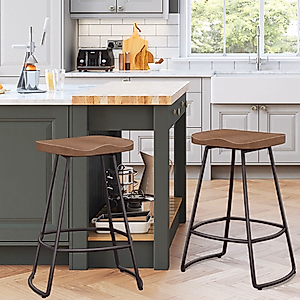 Awonde 26" Swivel Bar Stools Set of 2 Industrial Metal Counter Height Stools with Wood Top Matte Black