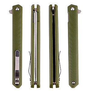 Samior GA035 Small Slim Folding Pocket Flipper Knife, 3.5 inches 5CR13 Tanto Blade, ABS Handle With Liner lock Pocket Clip, Low Profile Gentleman's EDC Knives 1.3oz, Army Green