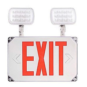 Wet Location Red Exterior Weatherproof Outdoor LED Combo Exit Sign Emergency Light With Battery Backup, AC 120V/277V, UL Certified
