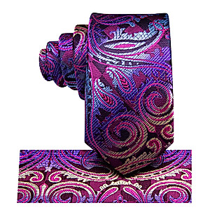 Hi-Tie Silk Boys Tie 8-14 Self-Tied Ties for Boy Paisley Solid Kid Necktie and Pocket Square Set for Wedding,Purple