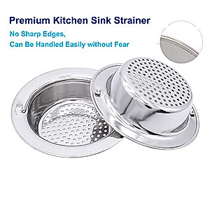 Noridez 2 Pack Upgrade Kitchen Sink Strainer with Handle, Premium Stainless Steel Sink Garbage Disposal Stopper Mesh Basket, Stainless Steel Kitchen Sink Basket Strainer, Wide Rim 4.33" Diameter Large
