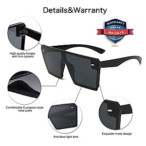 VANLINKER Flat Top Oversized Shield Sunglasses for Women Men Square Rimless Fashion Shades VL9517 With Black Frame