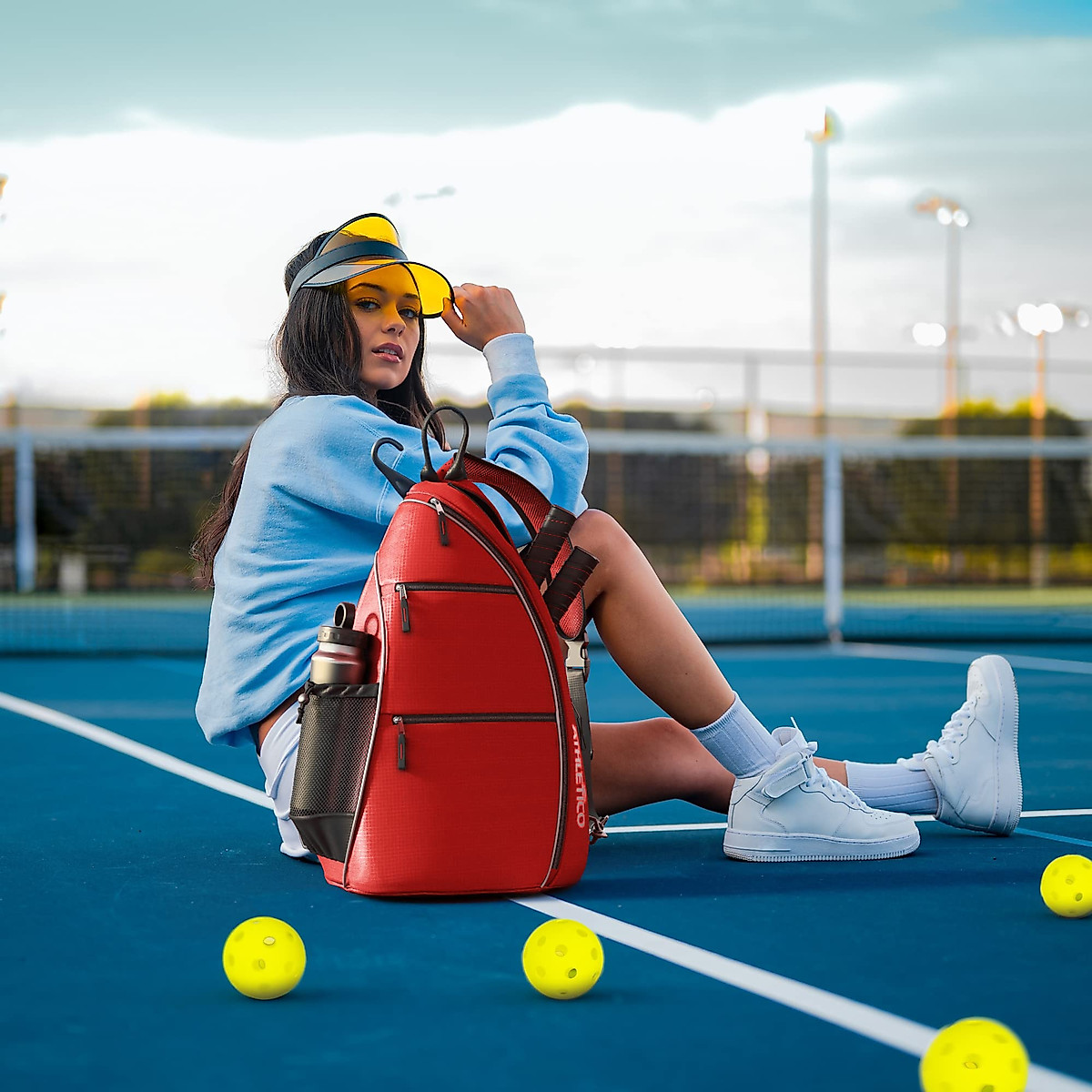 New Athletico Sling Bag - Crossbody Backpack for Pickleball, Tennis, Racquetball, and Travel for Men and Women (Red)