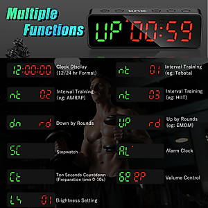 Portable Gym Workout Timer, Fitness Clock with The Rubber Case and Built-in Magnetic Spine, Large LED Digital Anti Vertigo Display, for Home Garage Schools (Black)