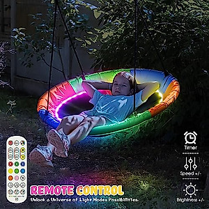 LFSMVT LED Saucer Tree Swing, 40 Inch Light Up Kids Swing Set with APP & Remote Control, Music Sync, Waterproof Round Circle Swings for Kids Outdoor, Playground, Backyard