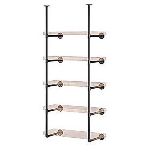 Yuanshikj 2Pc (70" Tall 12" deep 3/4") Industrial Wall Mount Iron Pipe Shelf Shelves Shelving Bracket Vintage Retro Black DIY Open Bookshelf Storage Home Kitchen (2 Pcs 5Tier Hardware only)