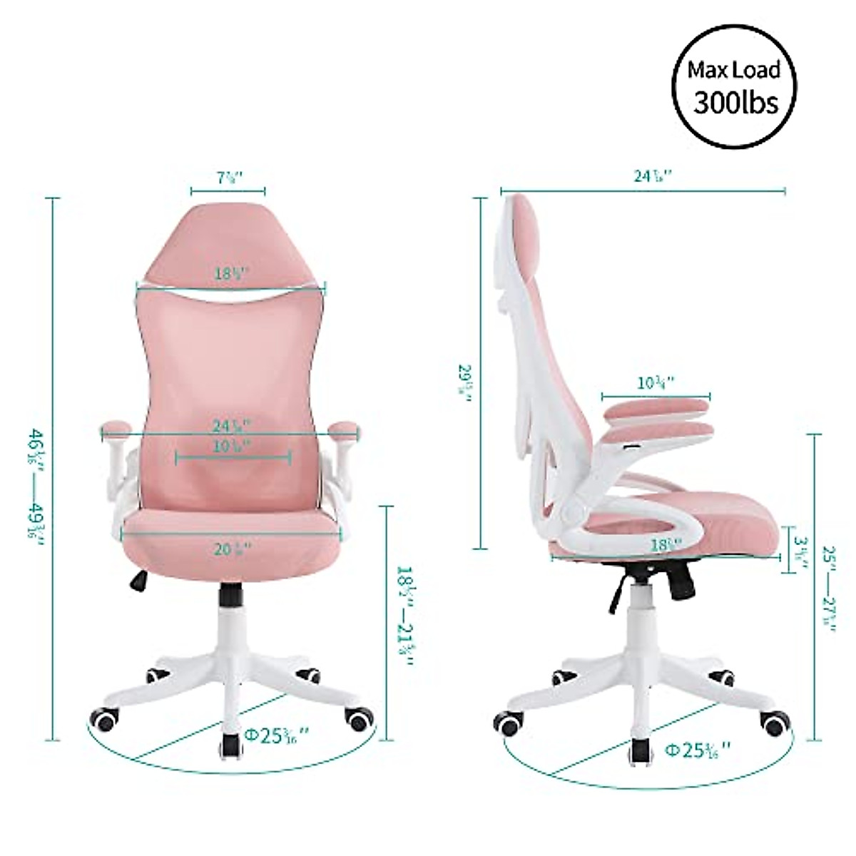 NORDICANA Pink Ergonomic Mesh Office Chair, High Back Desk Chair - with Upholstered Headrest, Flip-Up Arms, Tilt Function, Lumbar Support, Swivel Computer Task Chair