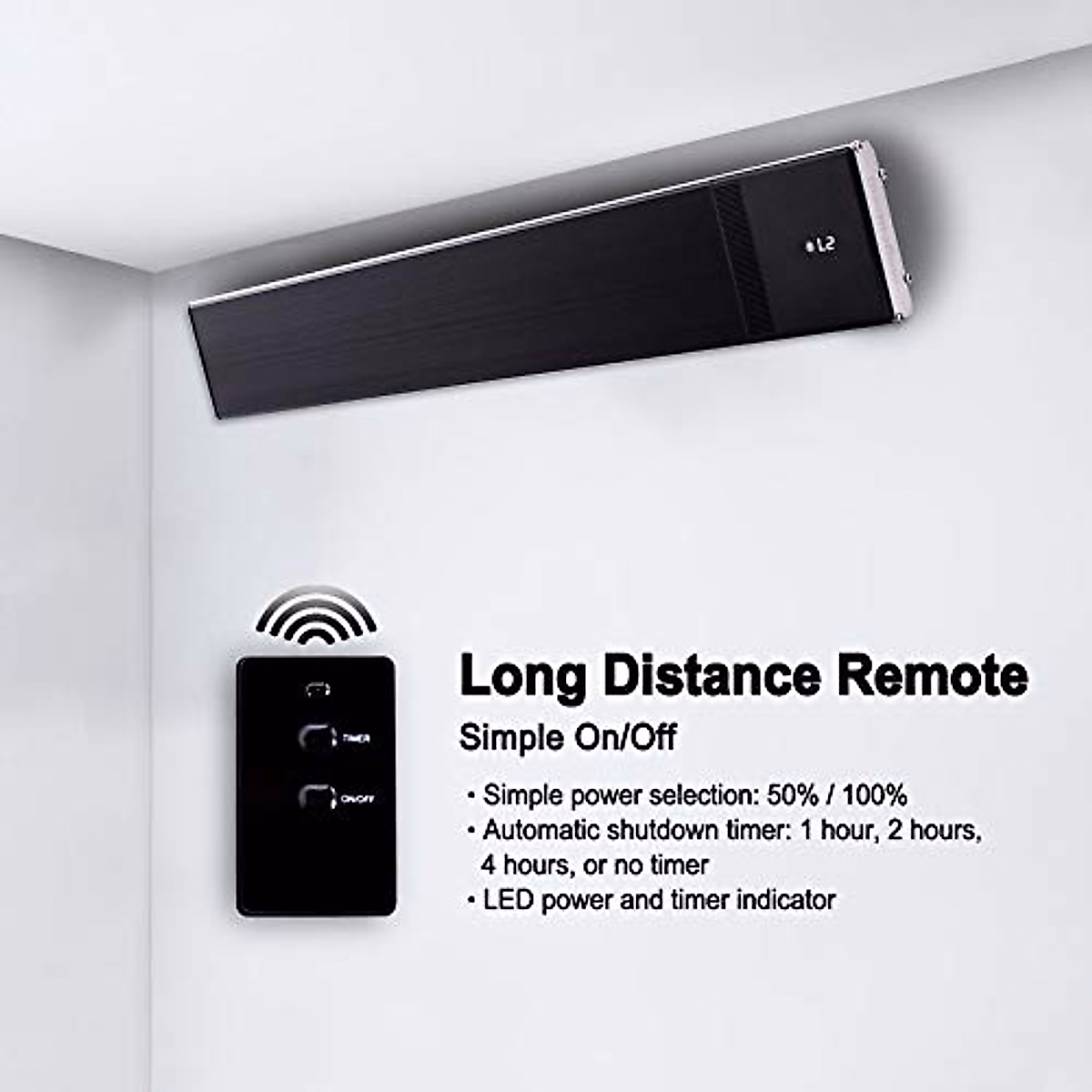 Thermoflow Far Infrared Space Heater with No Glare, Electric Indoor/Outdoor Ceiling/Wall Heater, Quiet Patio Heat with Timer & Remote, HS1800NA 1800W / 900W at 240 Volts Hard Wired