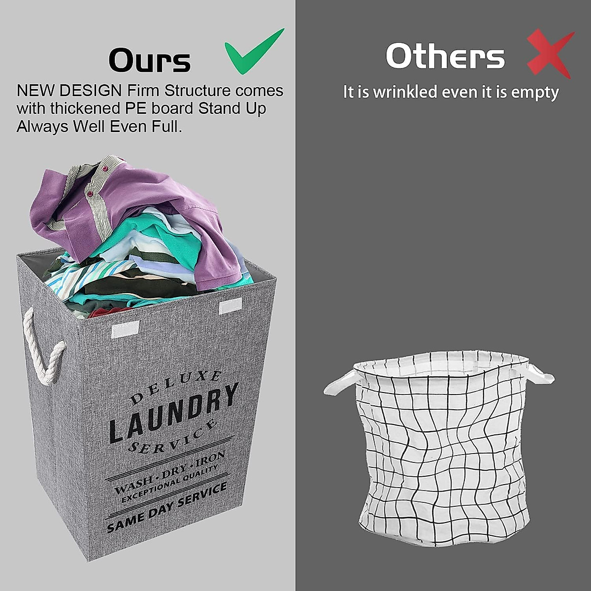 JMBNH Laundry Basket 84L Large Laundry Hamper with Lid,Foldable and Waterproof Laundry Bag with Padded Handles, Clothes Hamper Stands Up Well, Collapsible Laundry Basket Easy Storage-Gray