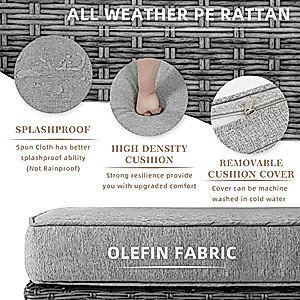 UDPATIO 8 Piece Outdoor Patio Furniture Sets with Gas Fire Pit Table Propane 44 Inch Glass Top, Grey Outdoor Sectional Couch Wicker Patio Conversation Set PE Rattan Sofa w/Table for Garden Grey