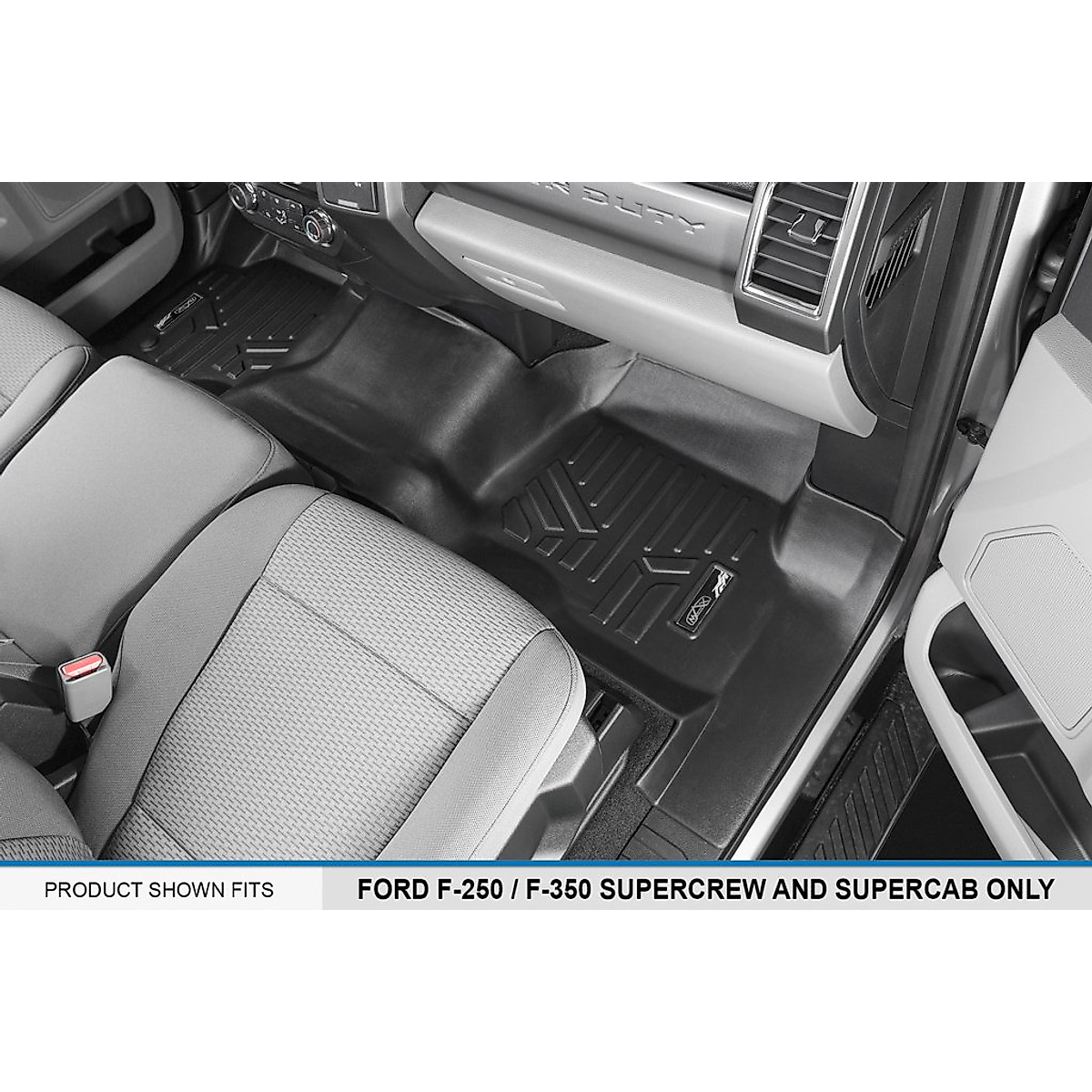MAXLINER Custom Floor Mats 2 Row Liner Set Black Compatible with 2017-2022 Ford F-250/F-350 Super Duty Crew Cab with 1st Row Bench Seat