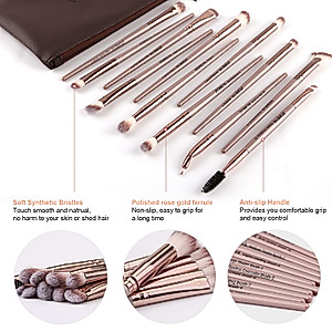 Z'OREYA Eye Makeup Brushes, 12 Pcs Professional Eye Brush Set Eyeshadow, Eyebrow, Blending, Fan, Eyelash Brush Set With Carrying Bag(Champagne Gold)
