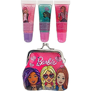 Townley Girl Barbie Coin Purse and Plant-Based Lip Gloss Set, Cute Pouch Wallet Small Money Bag Toy, Ages 3 and Up,