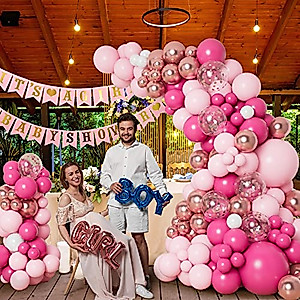 DBKL 138pcs Pink Balloon Garland Arch Kit with Different Size Hot Pink White Metallic Rose Gold Confetti Balloons for Birthday Princess Theme Baby Shower Wedding Valentine's Party Decorations